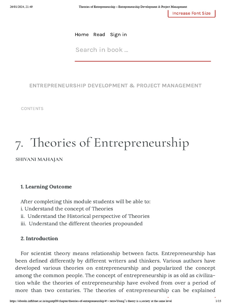 Reference Theories of Entrepreneurship - Entrepreneurship Development & Project Management | PDF ...