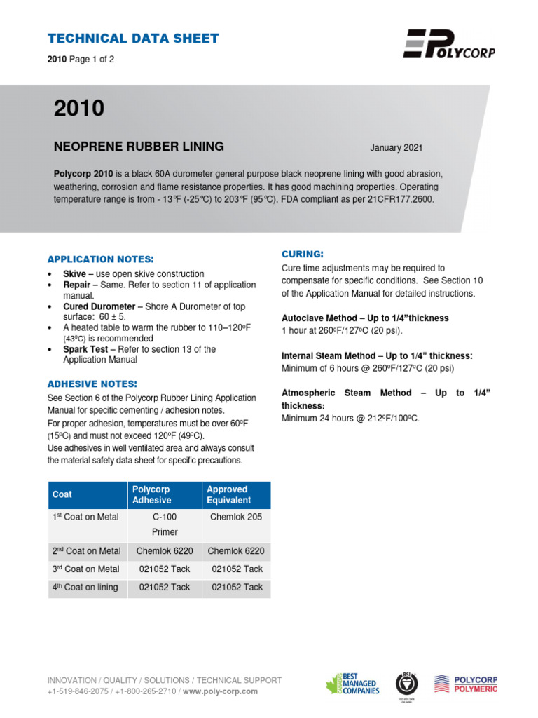 Neoprene Rubber Lining: Technical Data Sheet | PDF | Adhesive | Sheet Metal