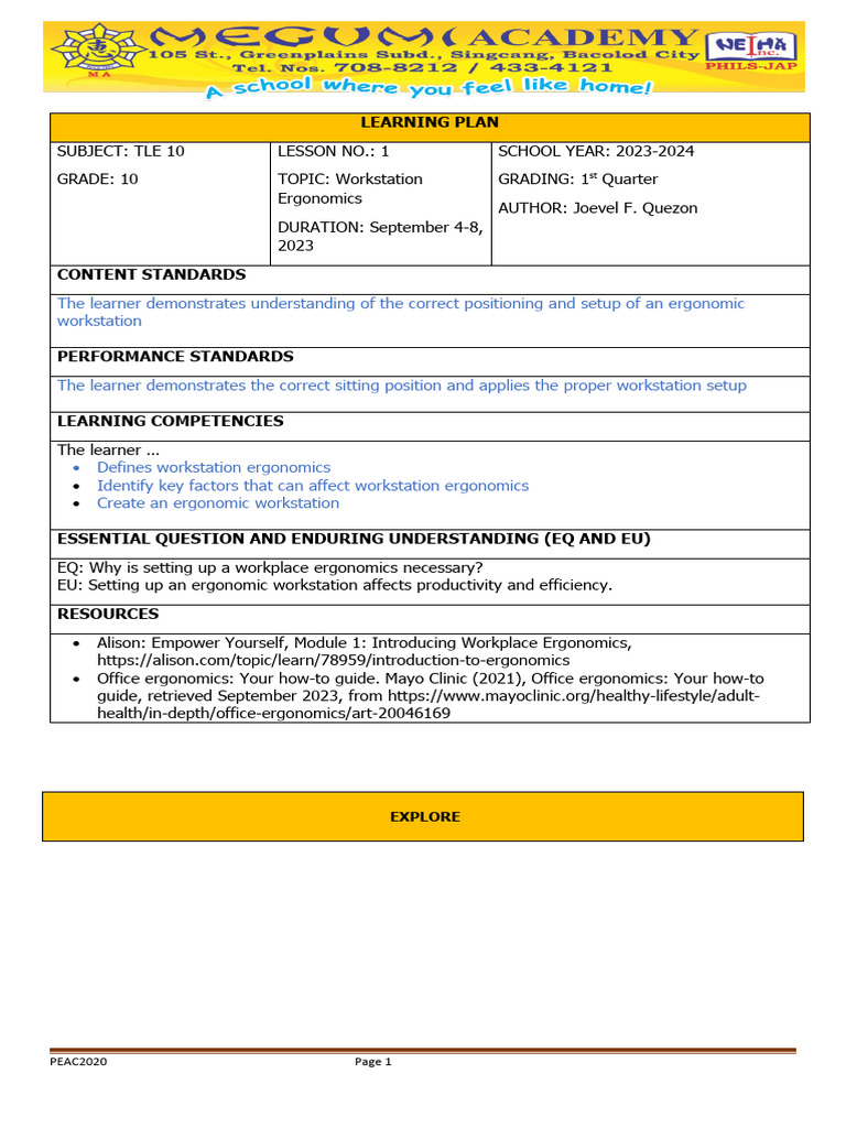 Workstation Ergonomics for Grade 10 | PDF | Human Factors And Ergonomics