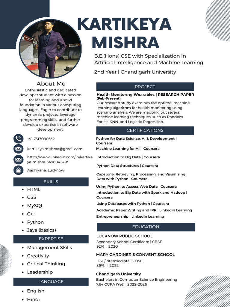Kartikeya Mishra About Me Pdf Machine Learning Artificial