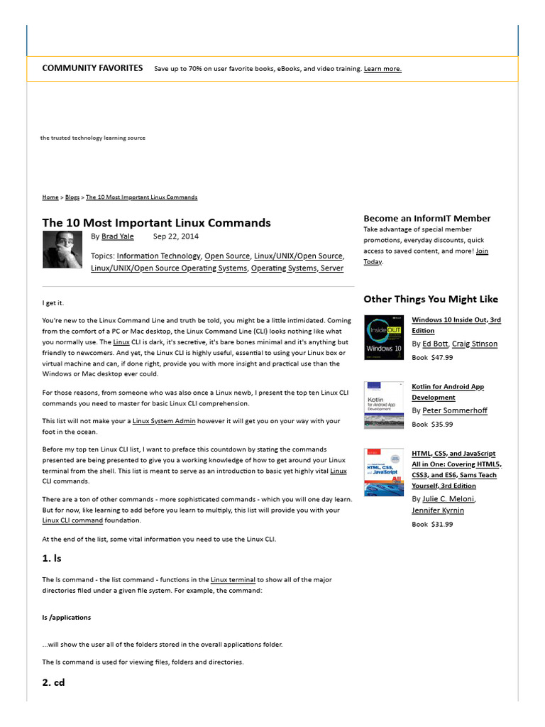 The 10 Most Important Linux Commands - InformIT | PDF | Computer File | Command Line Interface