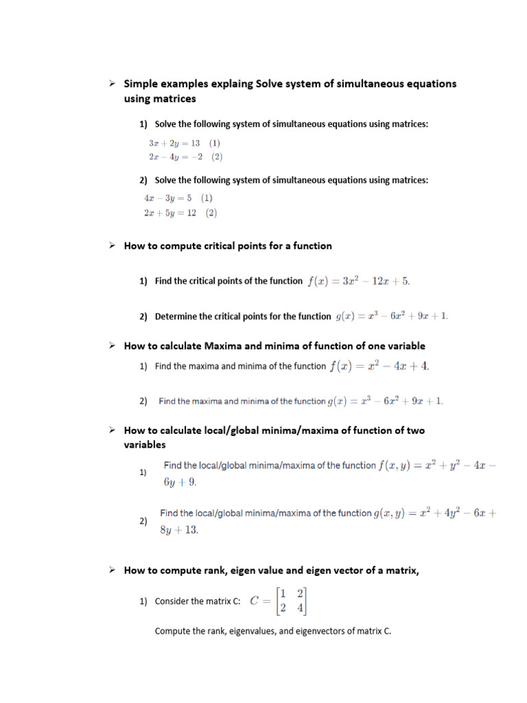 Matrix Operations and Function Analysis Guide | PDF | Matrix (Mathematics) | Eigenvalues And ...