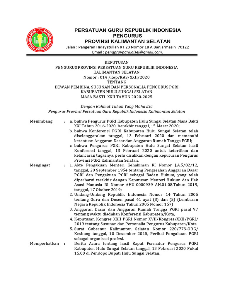 SK Pengurus Kab. HSS | PDF