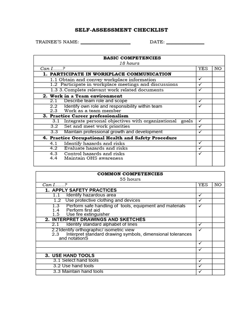 2.self Assessment Checklist - GMM | PDF | Personal Protective Equipment ...