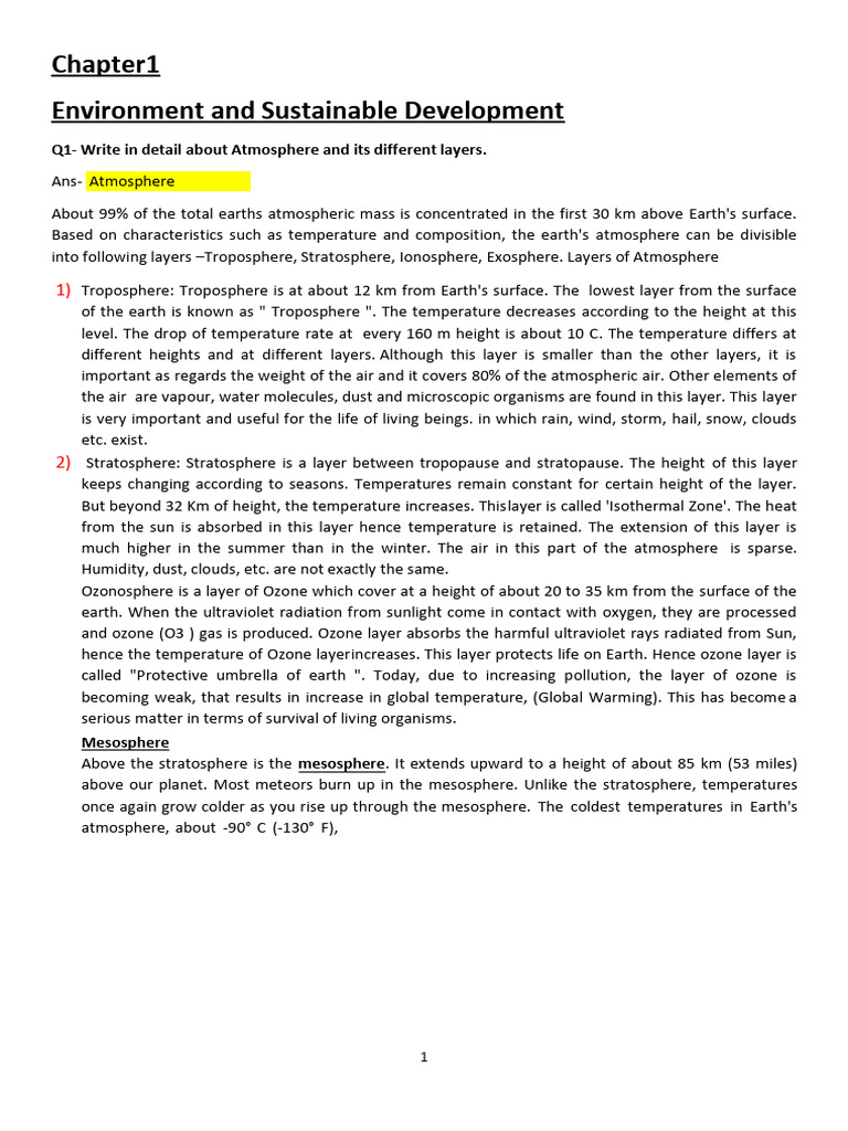 11th Evs Assignment 2023-2024 | PDF | Atmosphere Of Earth | Food Web