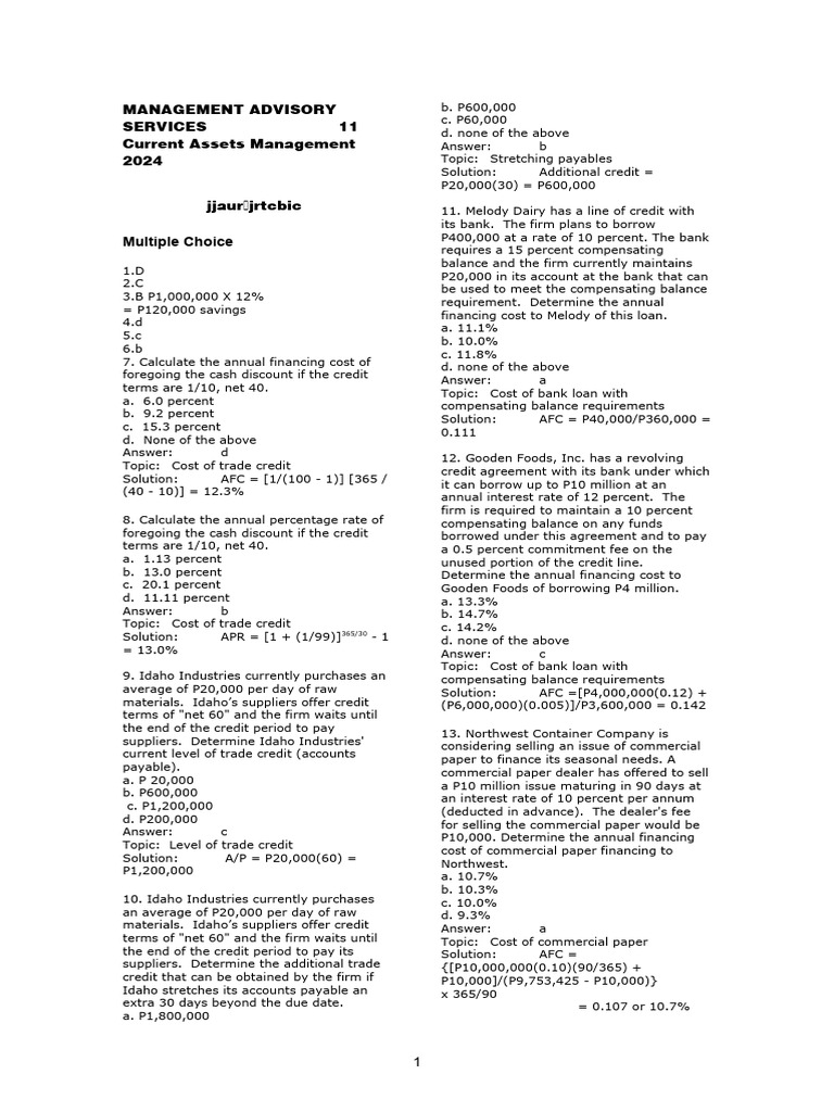 12 MS Management of Current Liabilities 2024 Solution | PDF | Interest | Finance & Money Management