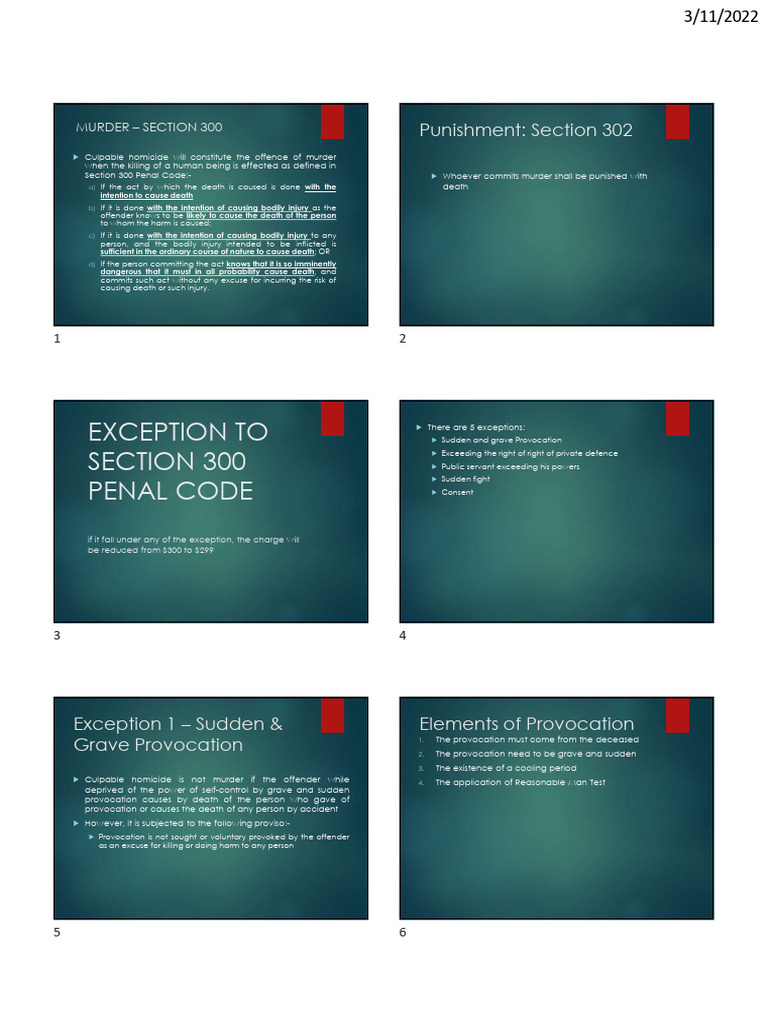 Legal Guide: Murder & Exceptions | PDF | Murder | Common Law