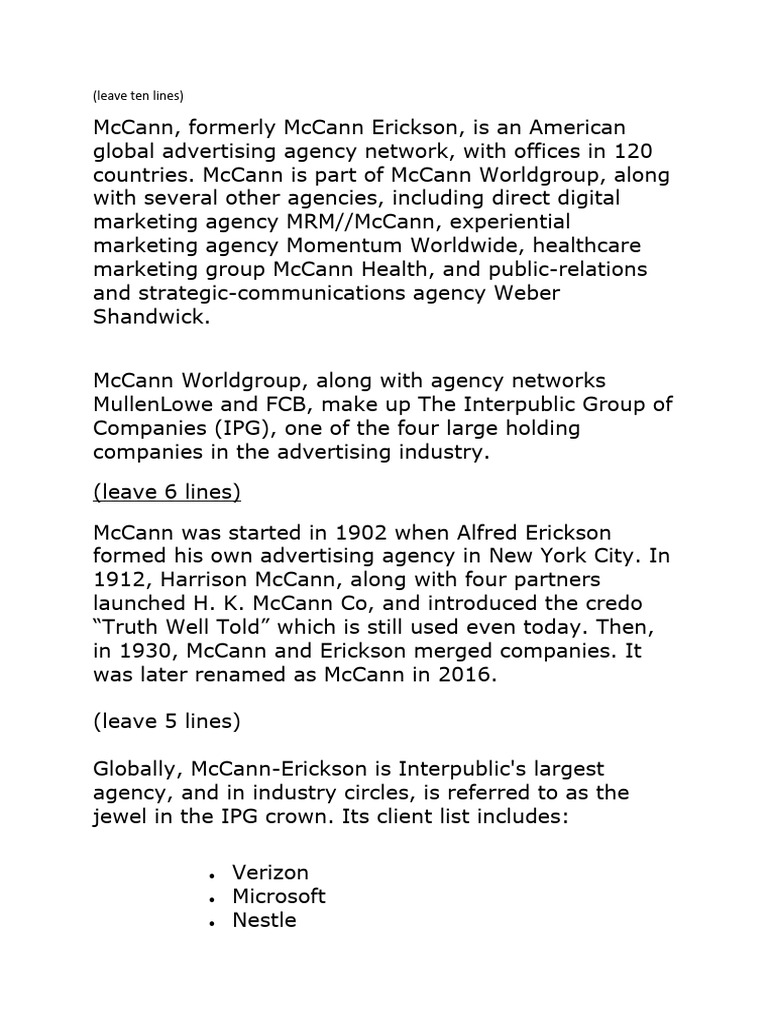 McCann Advertising Agency Overview | PDF | Promotion And Marketing ...