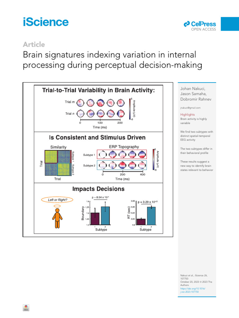 Brain Signatures Indexing Variation in Internal Processing During Perceptual Decision-Making ...