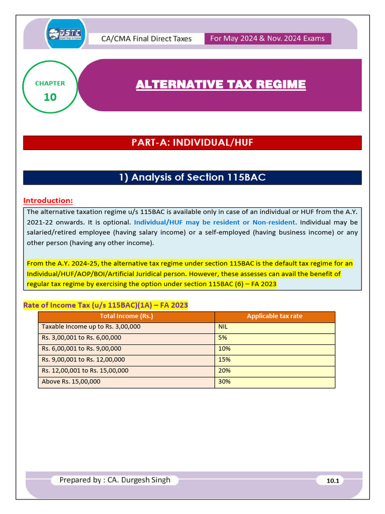 5.ALTERNATIVE TAX REGIME | PDF | Tax Deduction | Depreciation