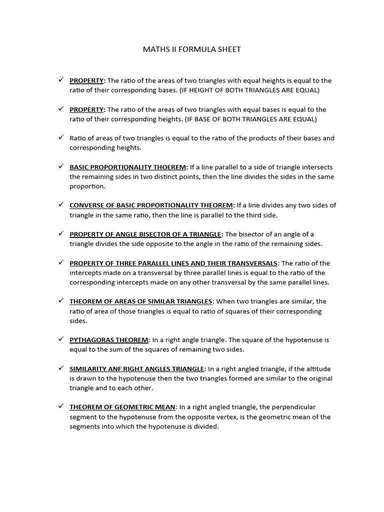 Maths Ii Formula Sheet | PDF | Circle | Triangle