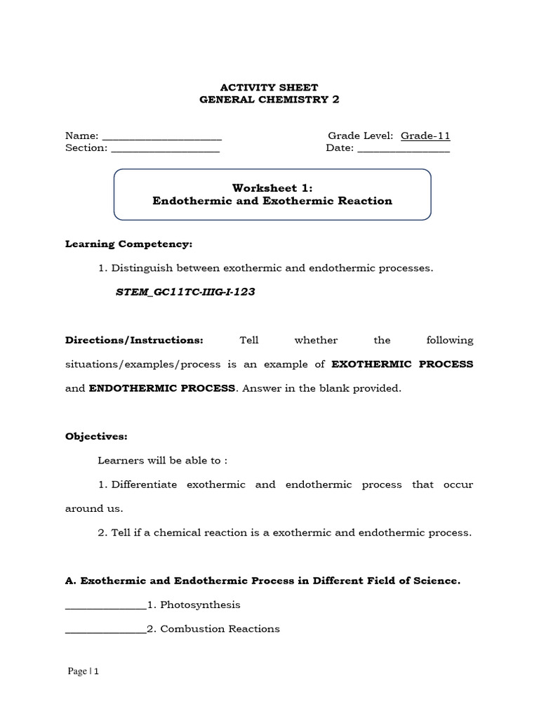 Thermochemistry STEM GC11TC IIIg i 122 WoRksheet | PDF