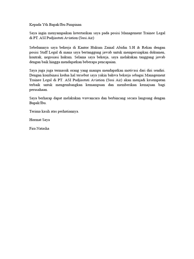 Surat Lamaran Kerja Susi Air | PDF