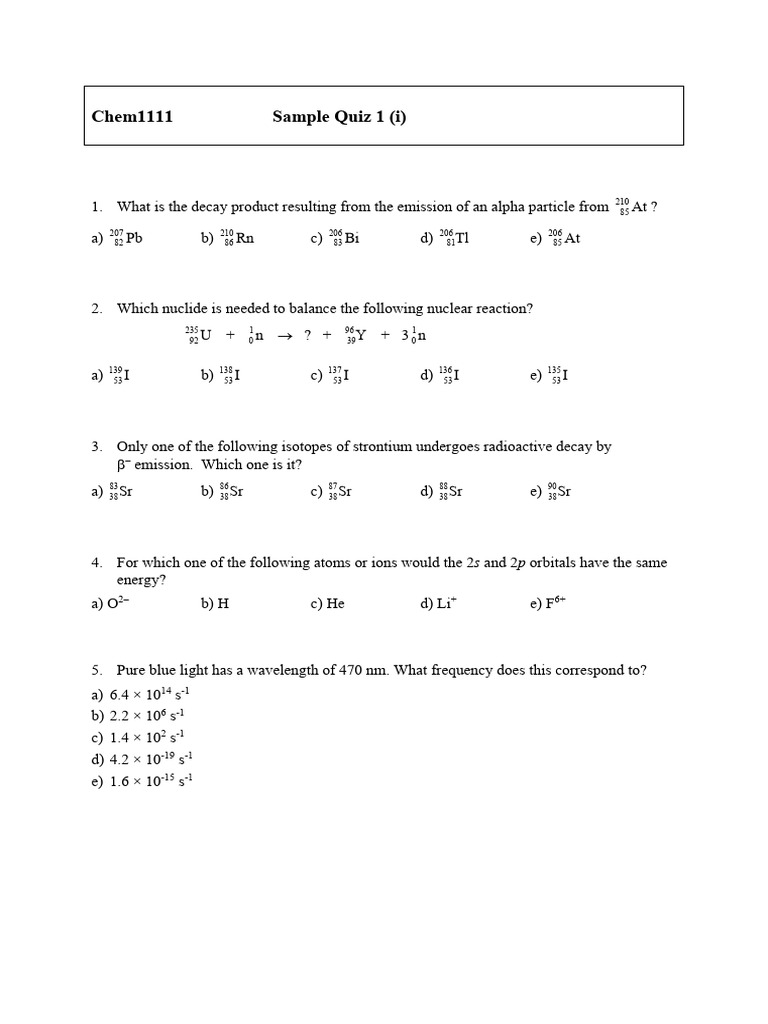 Chemistry Quiz on Nuclear Decay and Orbitals | PDF | Molecular Orbital ...