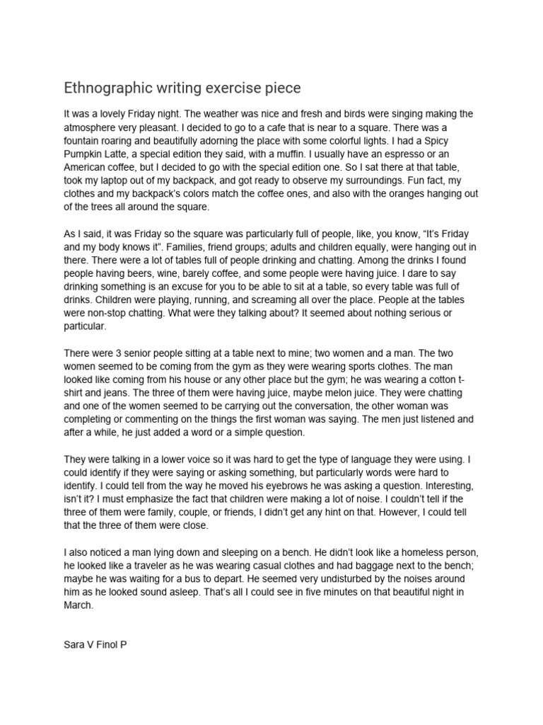 Ethnographic Writing Exercise Piece | PDF