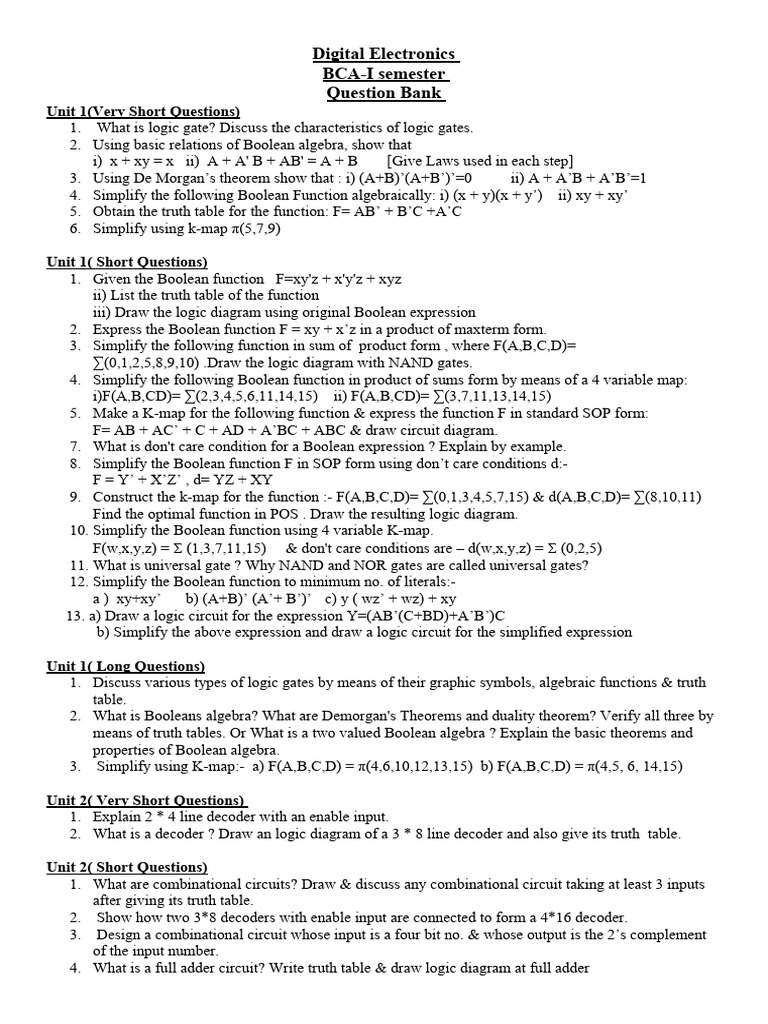 Question Bank - Digital Electronics | PDF | Computer Memory | Teaching Mathematics