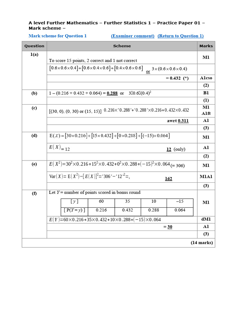 Further Maths Practice Paper 1 Mark S | PDF | Mathematics | Statistics