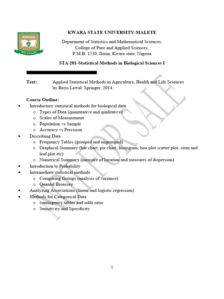 Sta 111 1ST Lecture Note | PDF | Level Of Measurement | Statistics