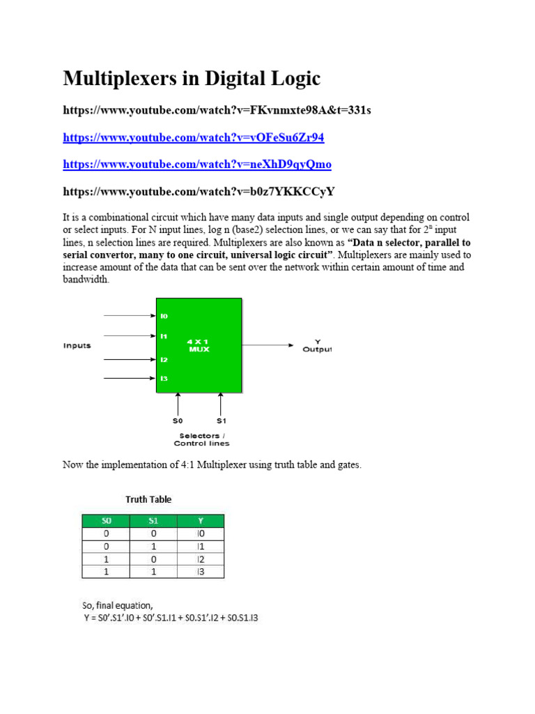 Multiplexer and Demultiplexer | PDF | Digital Electronics | Electronic ...