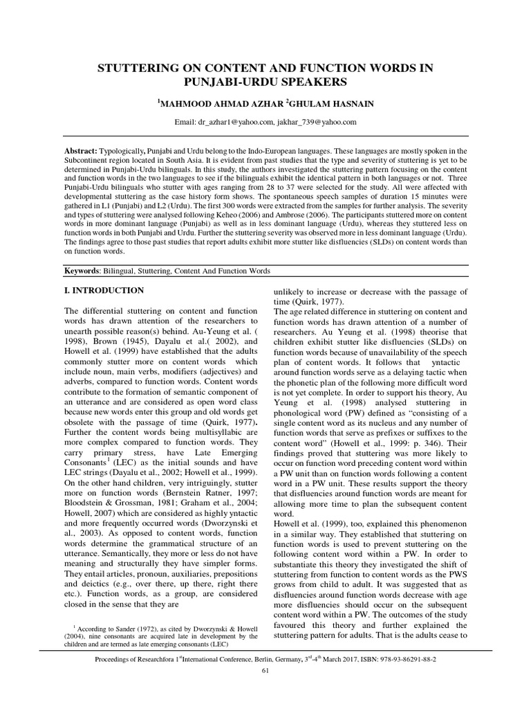 Stuttering in Bilingual Adult Stutterers | PDF | Word | English Language