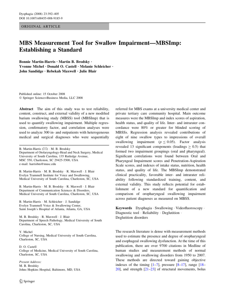 Martin-Harris Et Al (2008) MBS Measurement Tool For Swallow Impairment ...