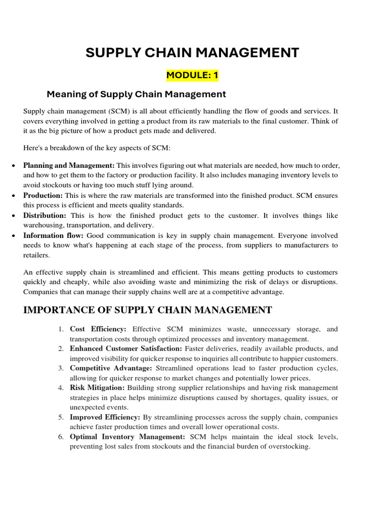 Supply Chain Management Module 1 | PDF | Supply Chain Management | Supply Chain