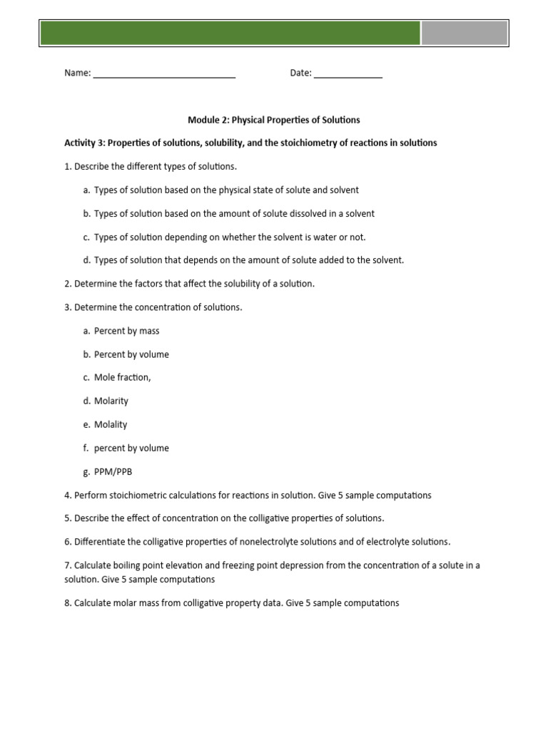 Activity 3 Properties of Solution | PDF | Concentration | Physical ...