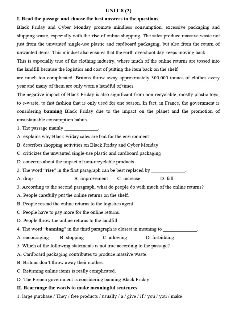 I. Read The Passage and Choose The Best Answers To The Questions | PDF ...