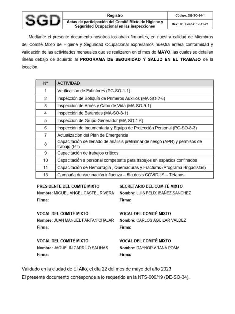 06.acta de Validacion CMX | PDF