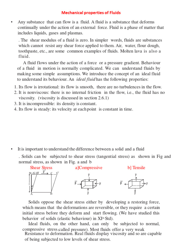 Mechanical Properties of Fluids | PDF | Pressure | Fluid