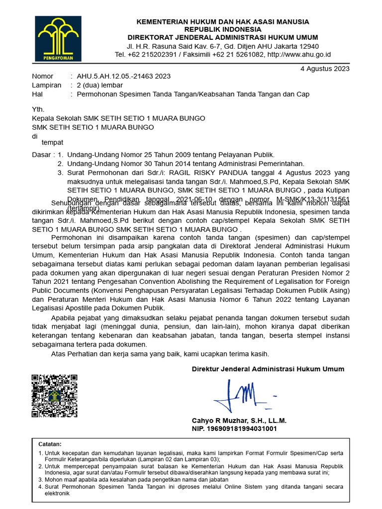 Surat - Pengantar - AHU.5.AH.12.05.-21463 2023 | PDF