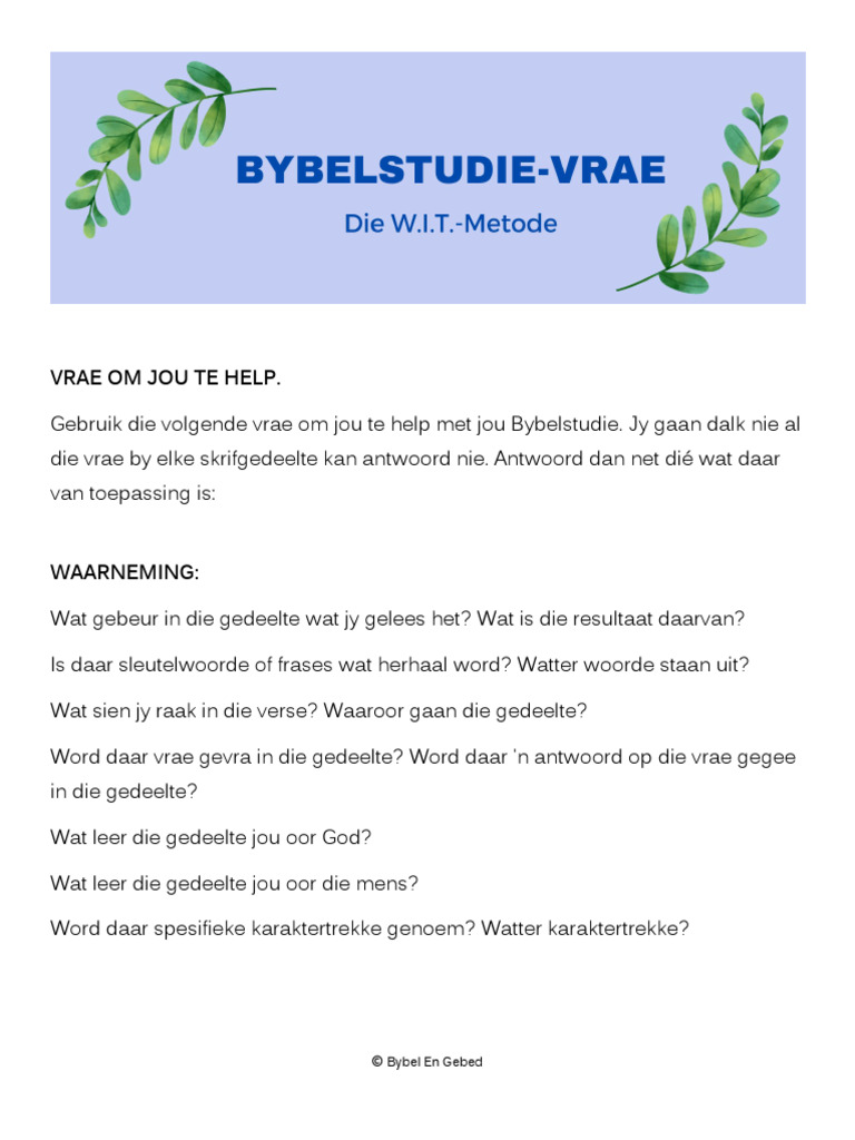 Bybelstudie Vrae | PDF