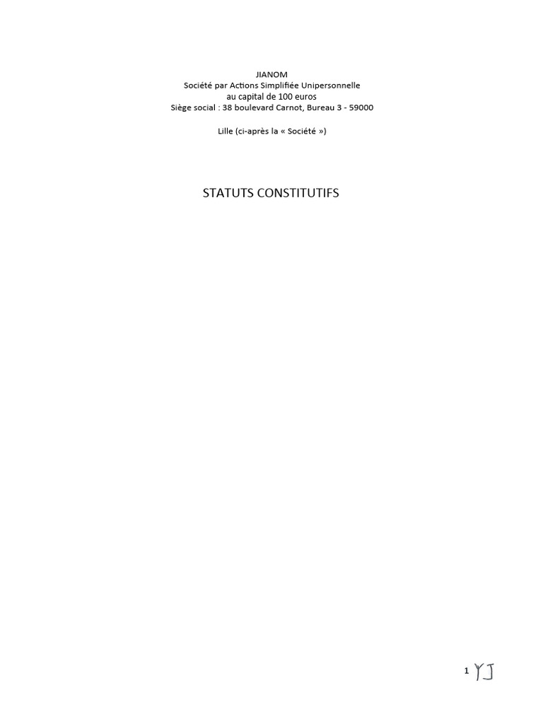 Statuts Constitutifs (Depot Numéro 1 Du 2021-12-06) - JIANOM | PDF | Dividende | Capitaux propres