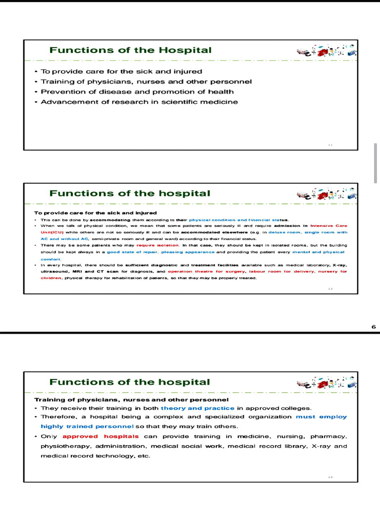Key Functions of Hospitals Explained | PDF | Hospital | Physical Therapy