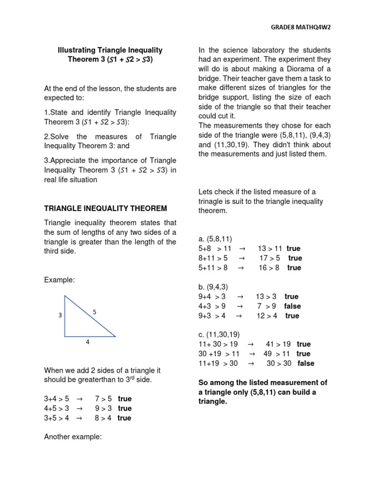 Illustrating Triangle Inequality Theorem 3 (?1 + ?2 ?3) | PDF ...