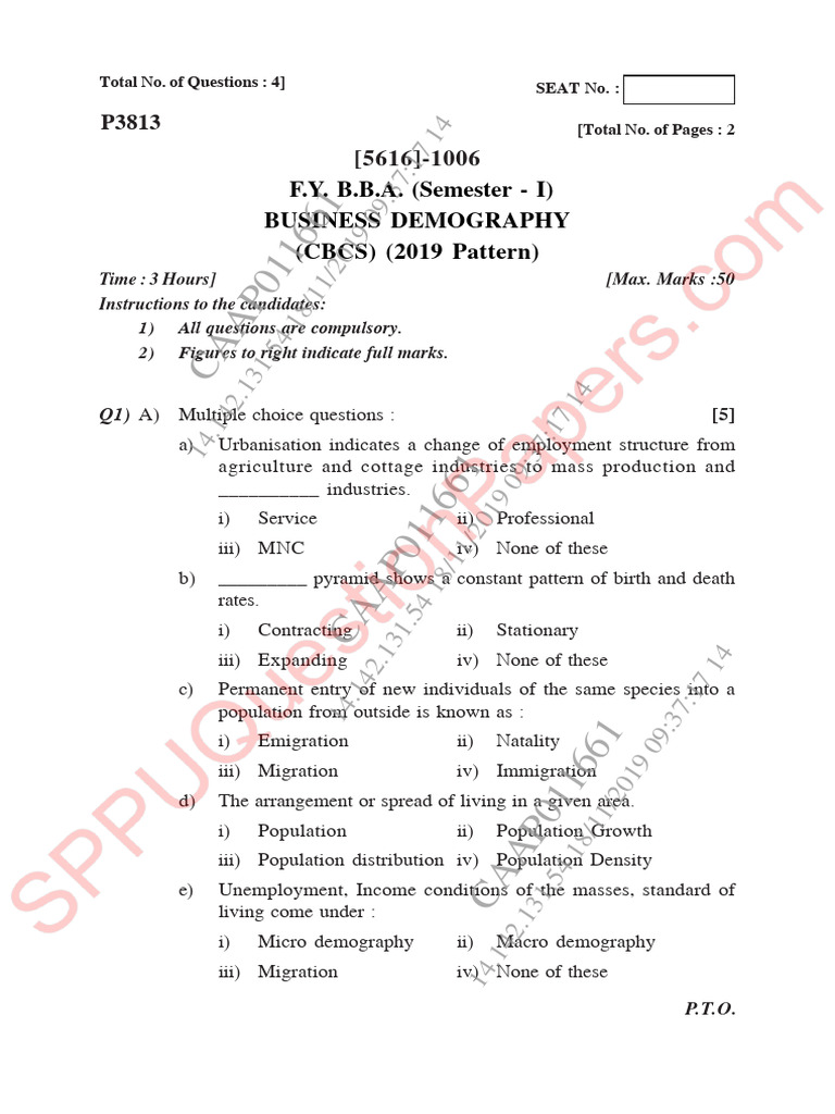 Question Paper Commerce Bba Semester-1 2019 November Business ...