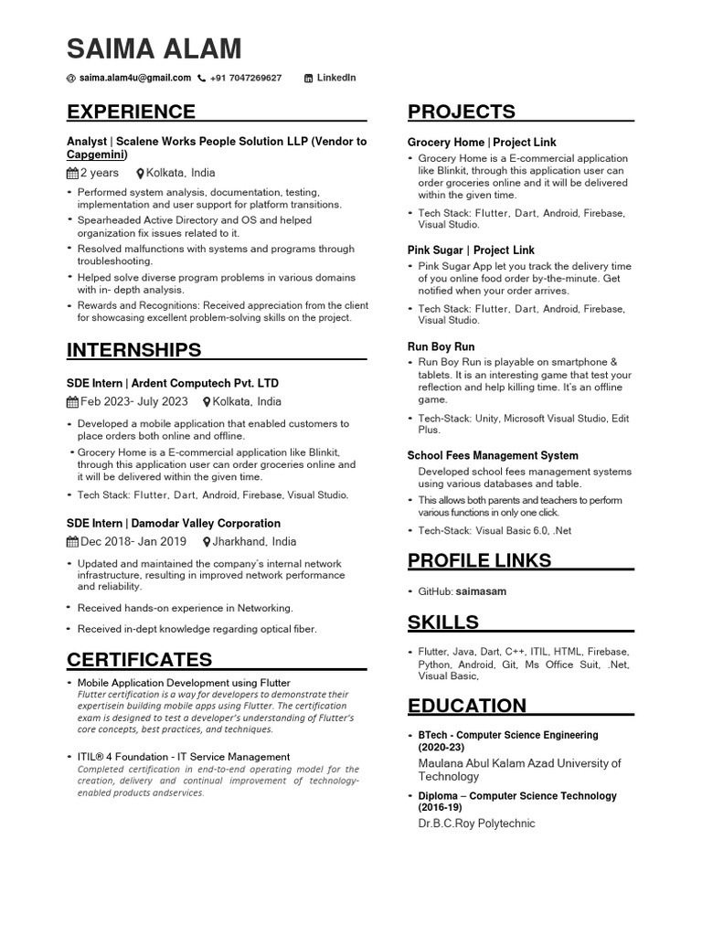 SAIMA ALAM RESUME. | PDF | Android (Operating System) | Mobile App