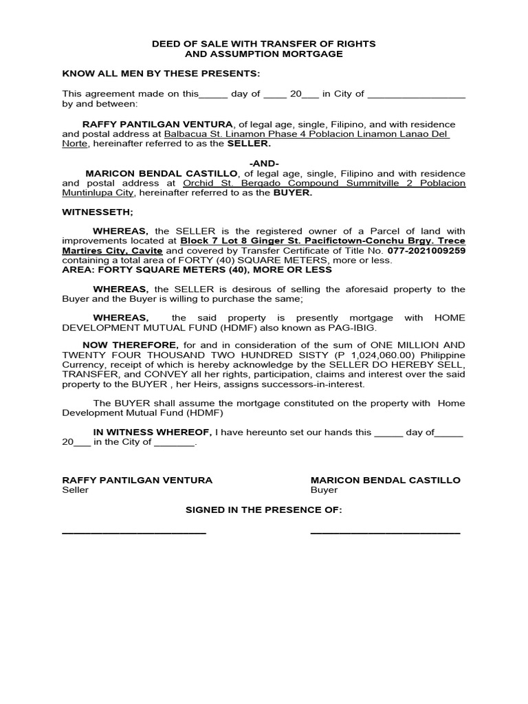 Deed of Sale With Trasfer of Rights | Download Free PDF | Deed | Common Law