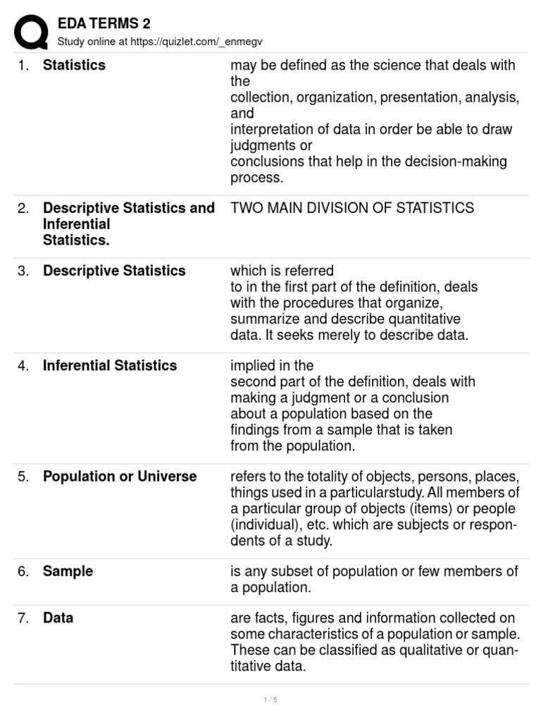 Eda Terms 2 | PDF | Sampling (Statistics) | Statistics