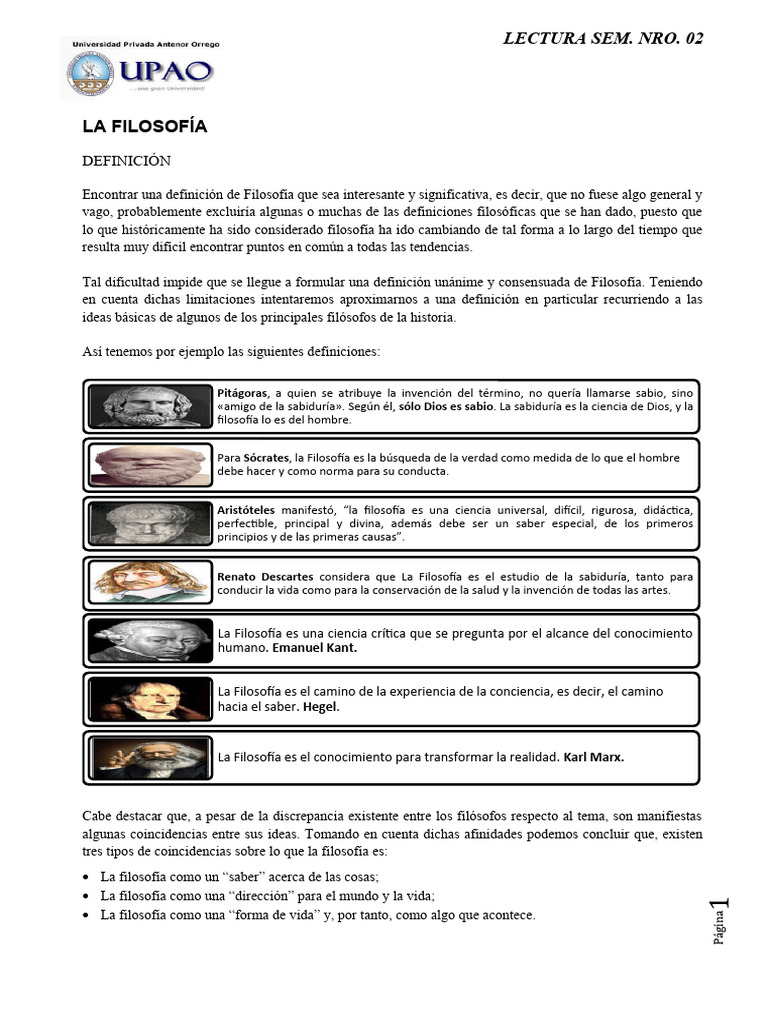 Lectura Sem. 02 La Filosofía. | PDF | Metafísica | Conocimiento