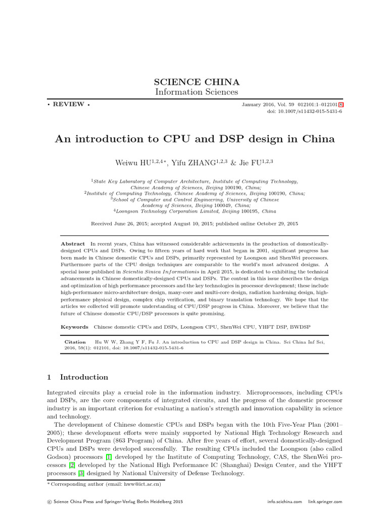 An Introduction to CPU and DSP Design in China | PDF | Multi Core Processor | Central Processing ...