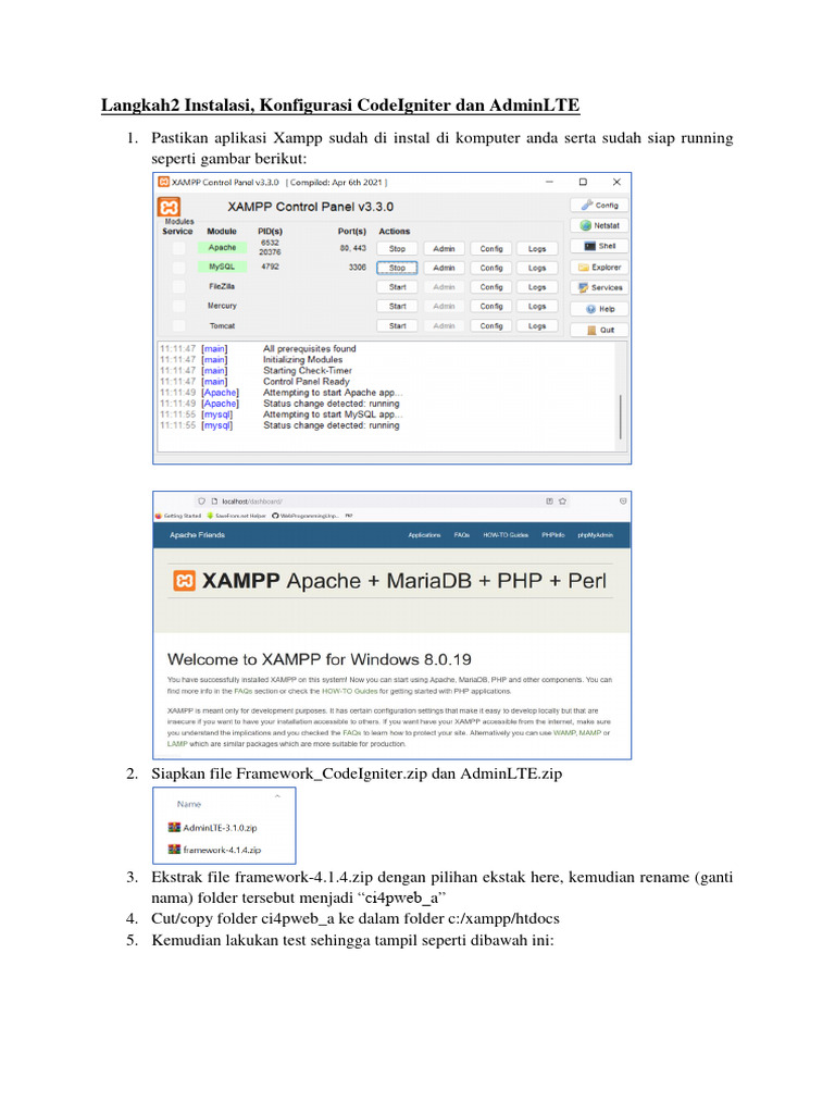 Instalasi, Konfigurasi CodeIgniter Dan AdminLTE | PDF