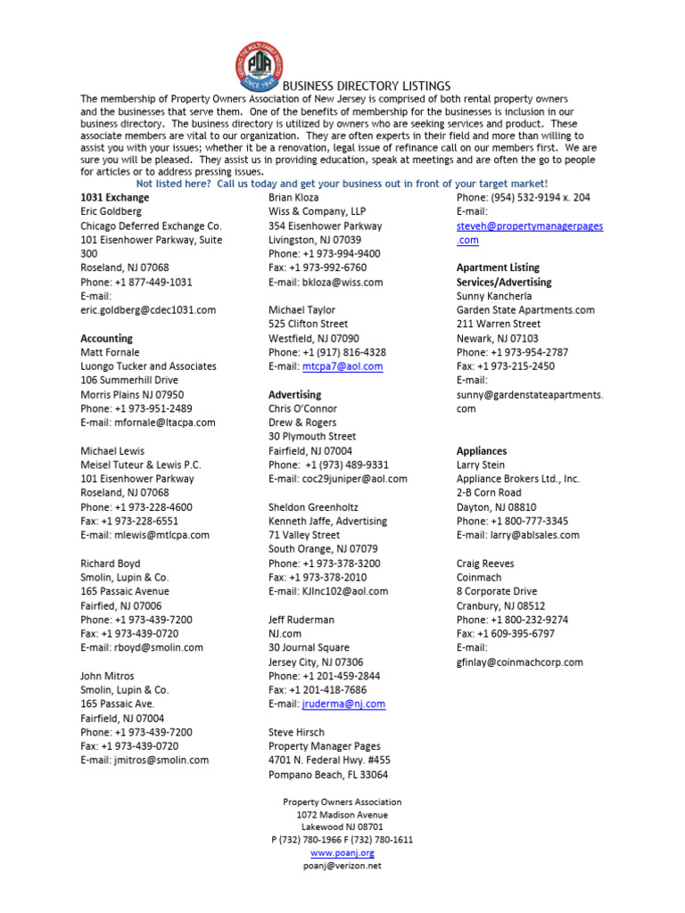 NJ Business Directory for Property Owners | PDF