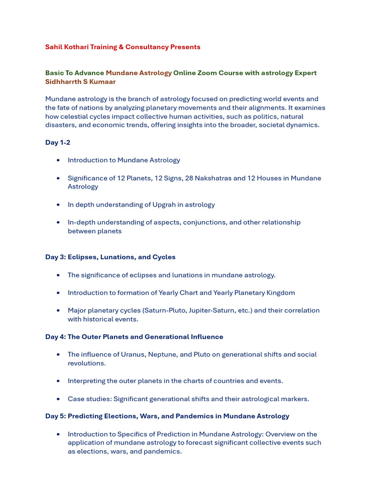 SKTC - Mundane Astrology - Course Plan | PDF | Astrology | Planets