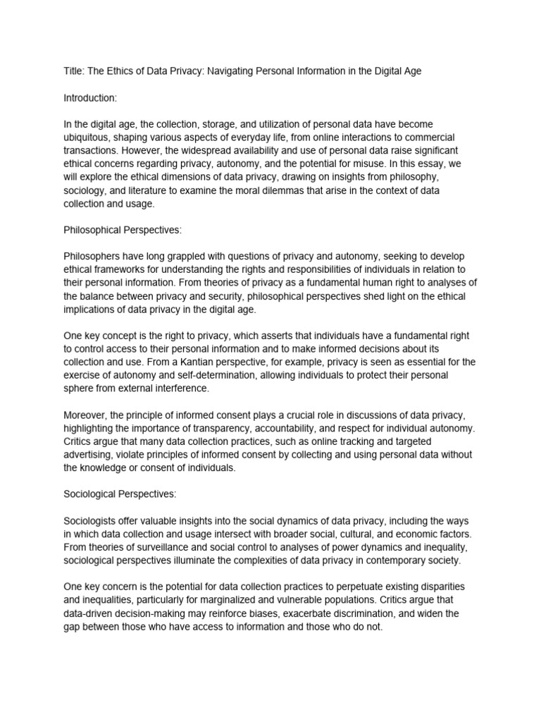 The Ethics of Data Privacy - Navigating Personal Information in The ...