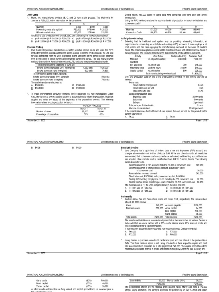 CPAR PA2 0310 Final Preboard X | PDF | Equity (Finance) | Book Value