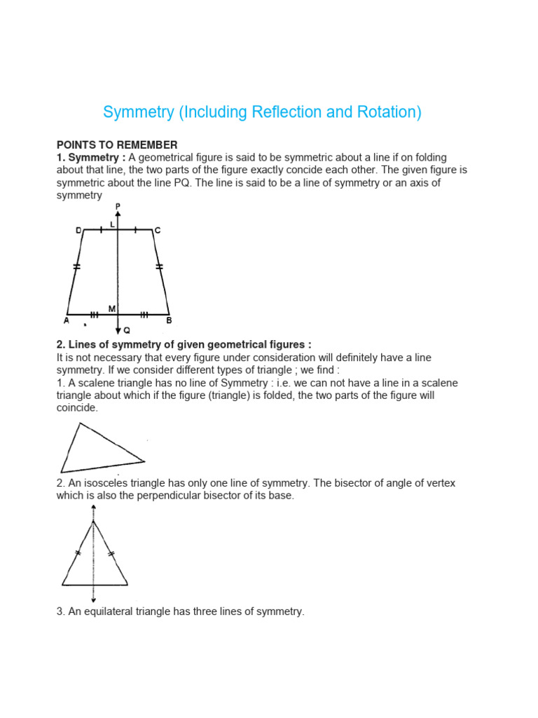 Symmetry Concepts for Class 7 Maths | PDF | Triangle | Rectangle