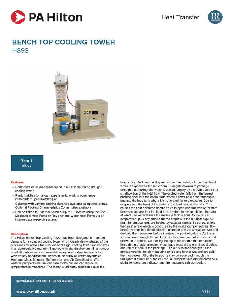 H893-Bench Top Cooling Tower | PDF | Water | Pump