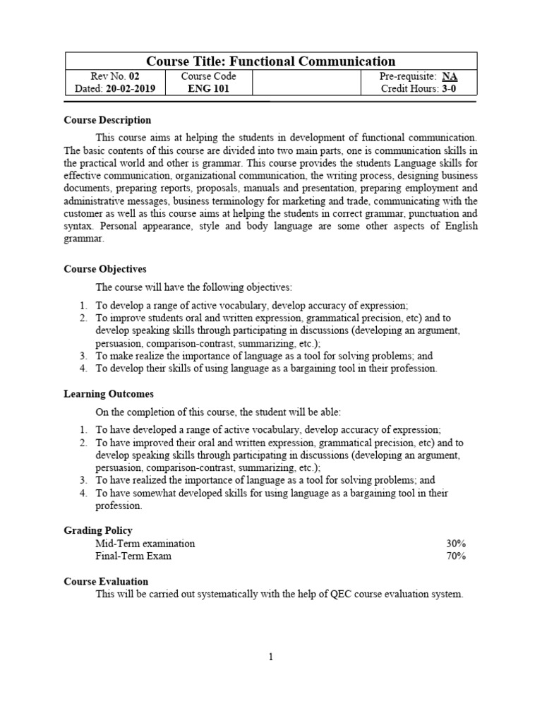 Functional Communication Skills Course | PDF | Communication | Grammar