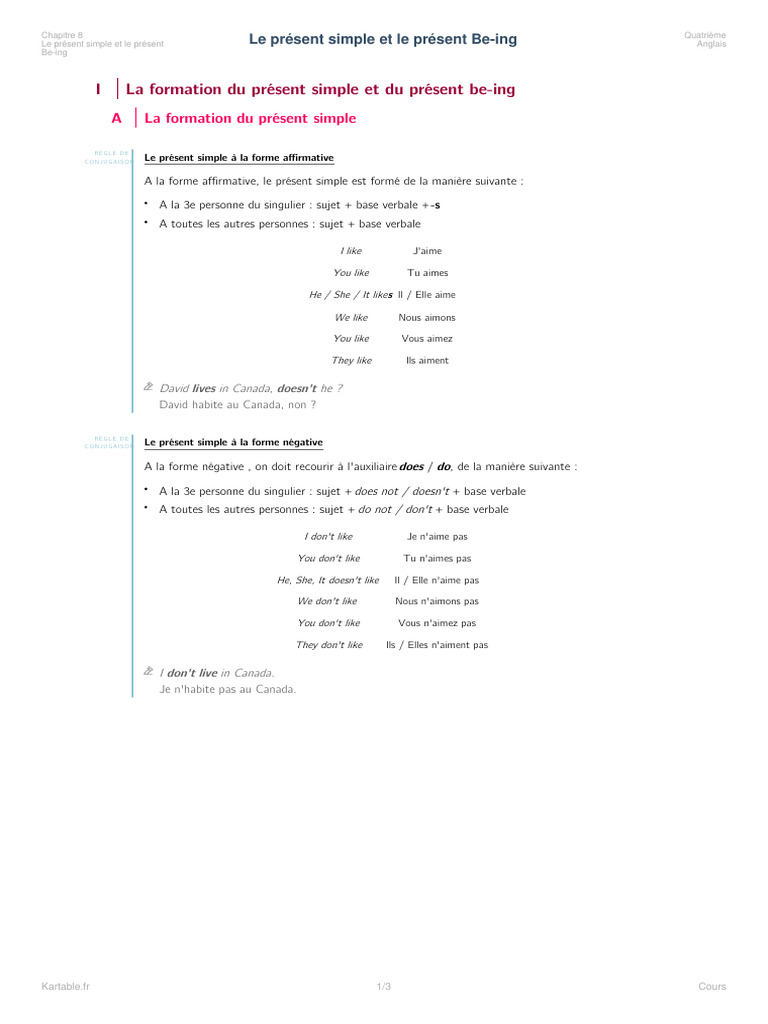 Présent simple et be-ing en anglais | PDF | Mécanique du langage ...